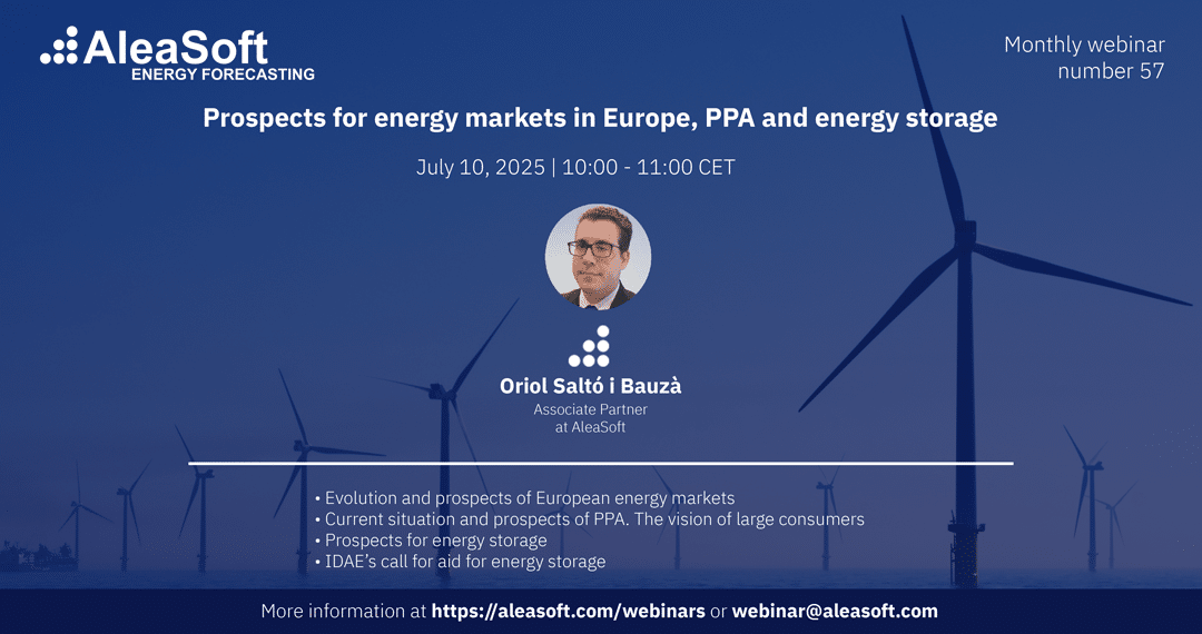 Webinar energy markets, PPA and storage - AleaSoft